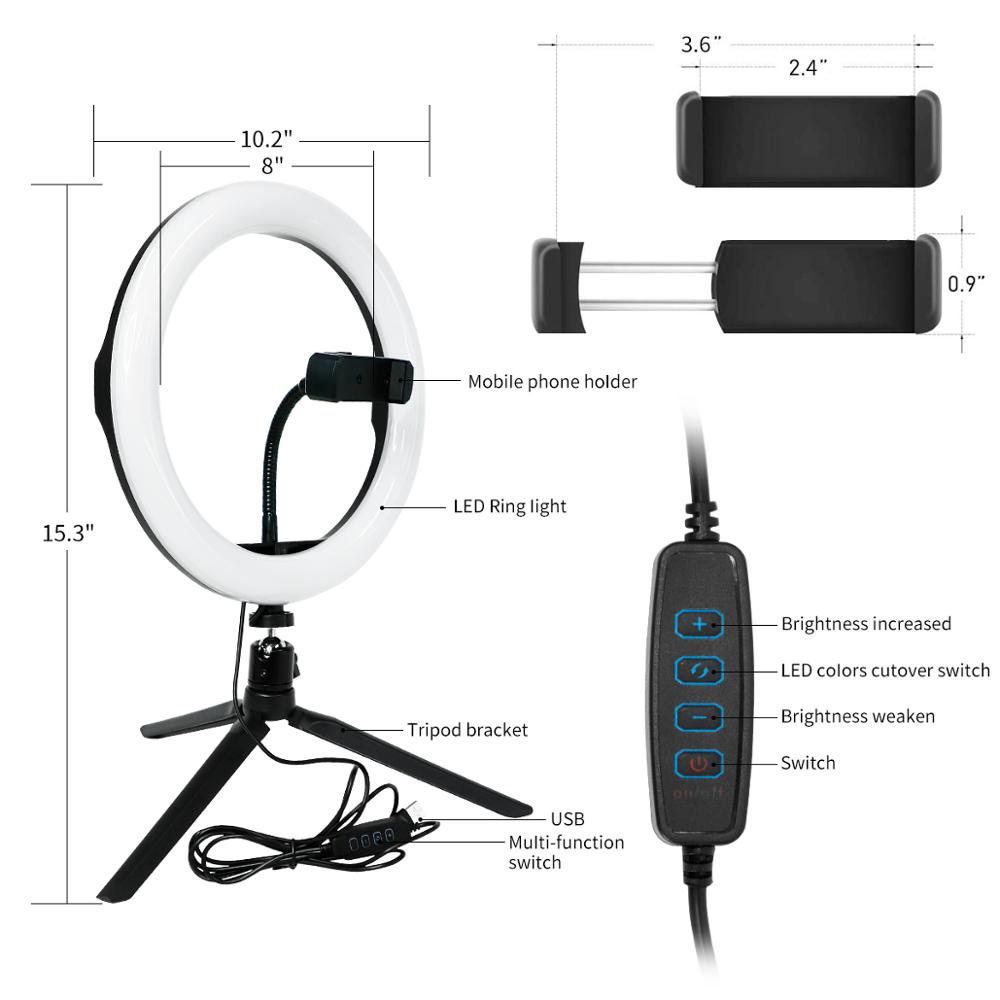 Selfie Ring Light, 10” Ring Light with Tripod Stand & Cell Phone Holder ...