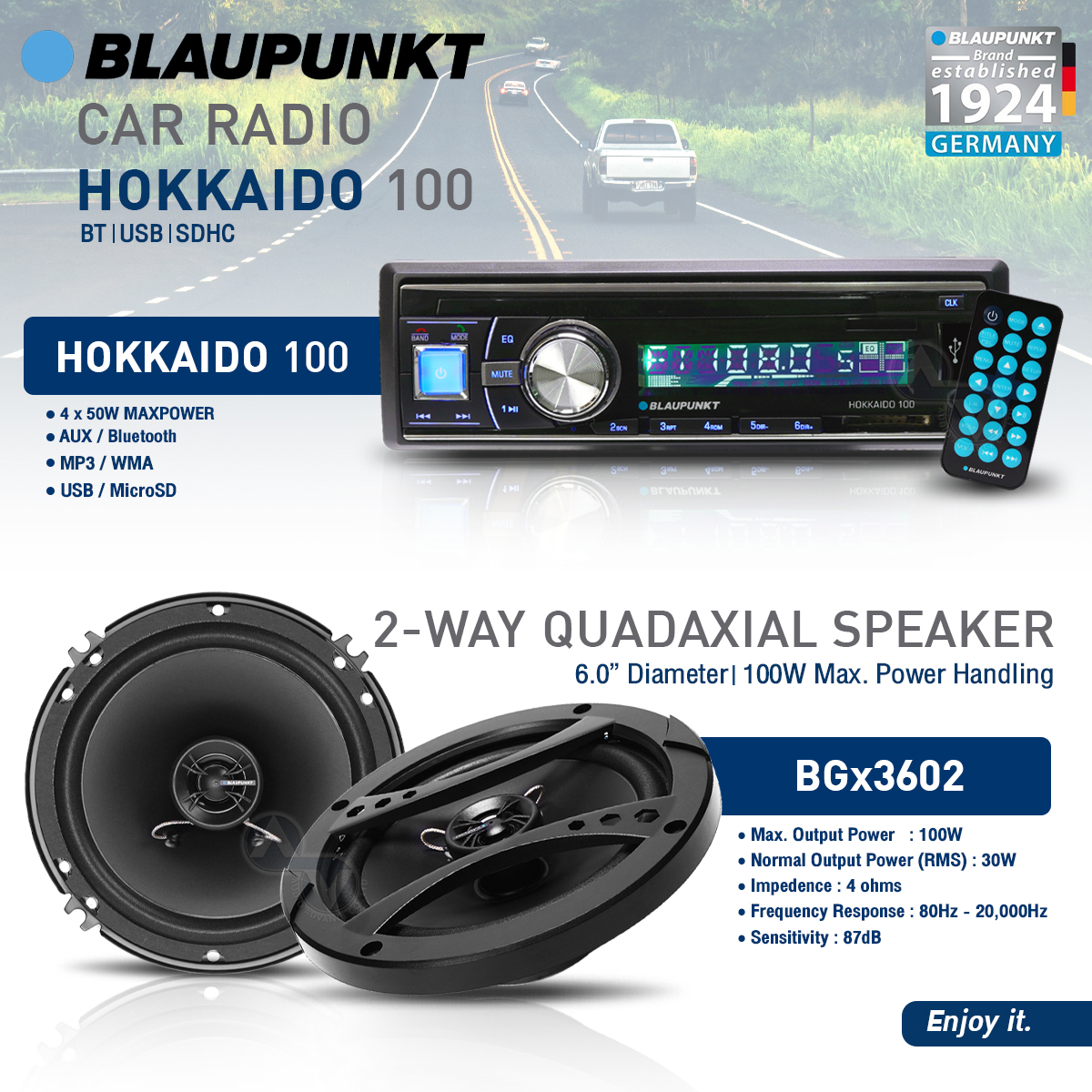 BLAUPUNKT ชุดลำโพงแกนร่วม 6.5นิ้ว ลำโพงติดรถยนต์ BGx 3602 วิทยุติด ...