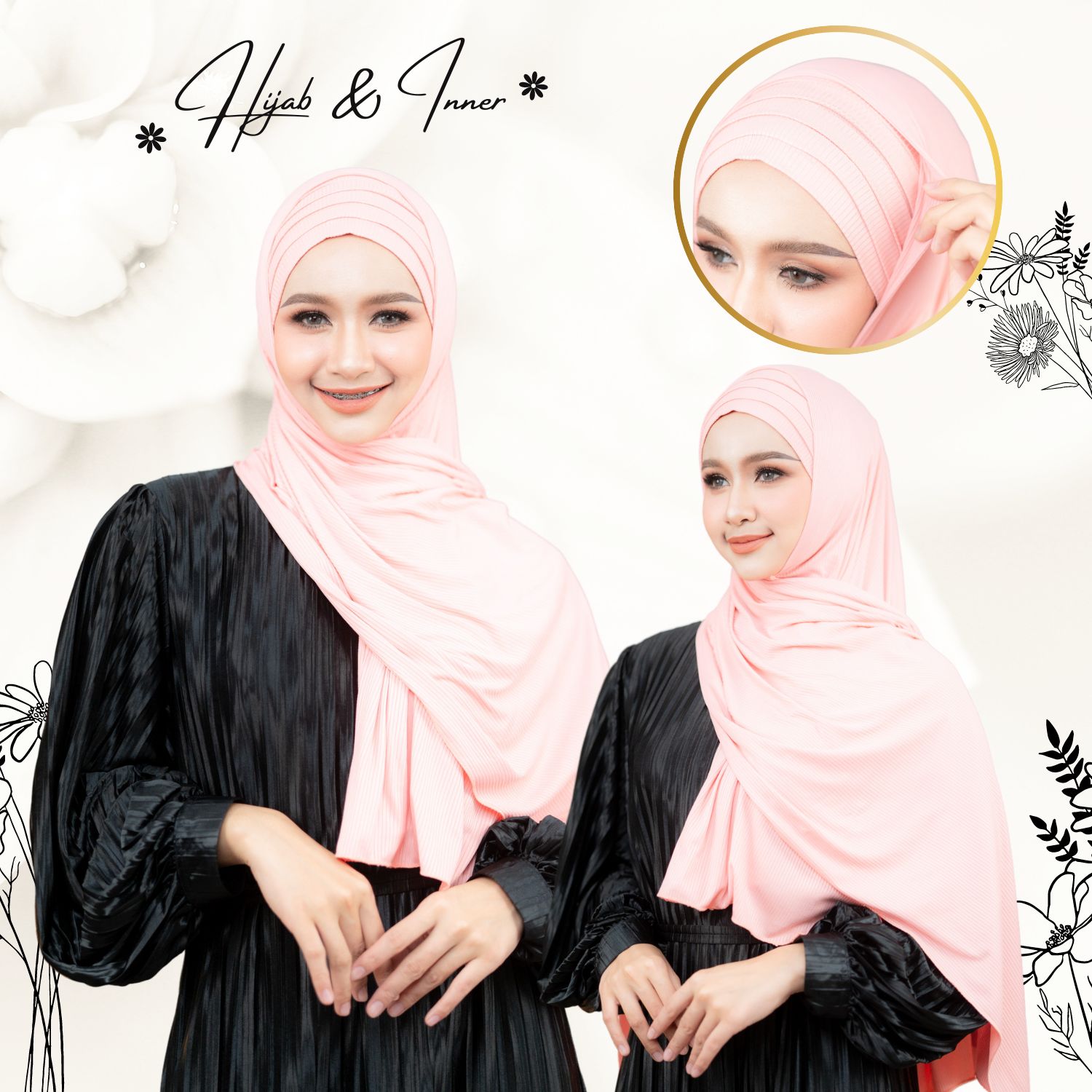 ผ้าพันฮิญาบสวมสำเร็จ พร้อมอินเนอร์ ดีเทลตีเกร็ด เนื้อผ้าร่องสวมใส่ง่ายใส่สบายHM44 - รุสมีนี ...