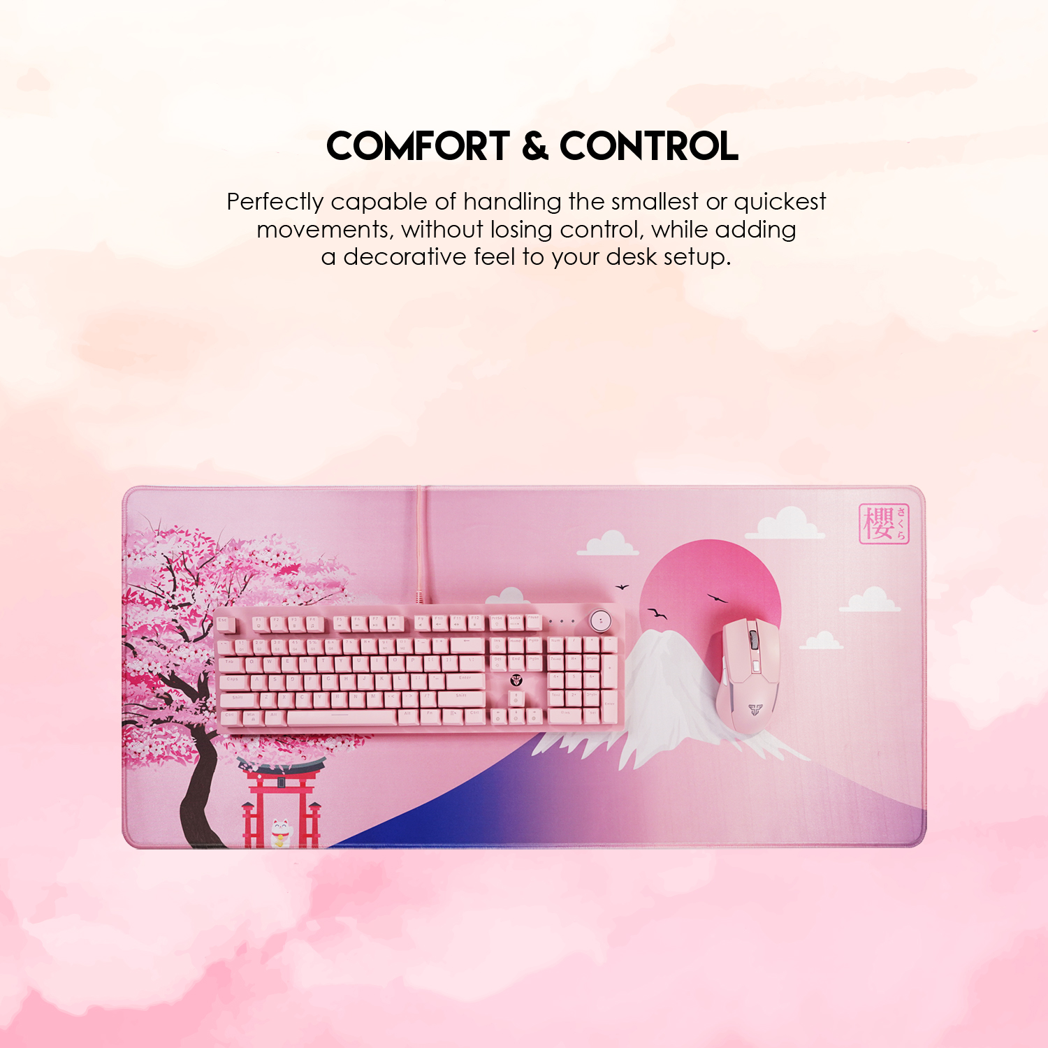 Fantech แผ่นรองเม้าส์สีชมพู แบบสปีด พื้นยางกันลื่น ATO MP905 DESK MAT ...