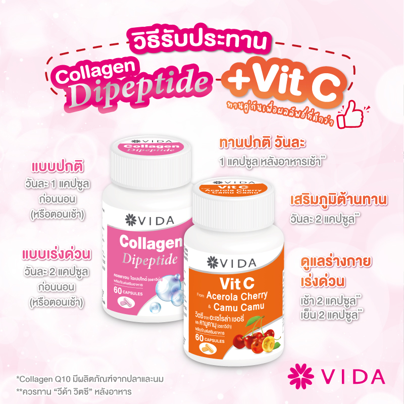 Booster Set Vida Collagen Dipeptide 60 Capsules x Vida Vit C Acerola Cherry CamuCamu 60 Capsules ...
