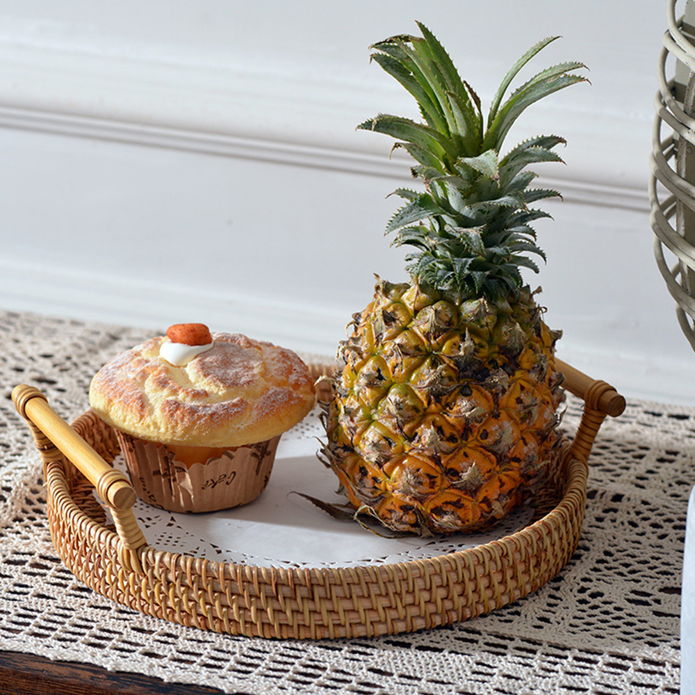 Practical Rattan Handwoven Round High Wall Severing Tray Food Storage ...