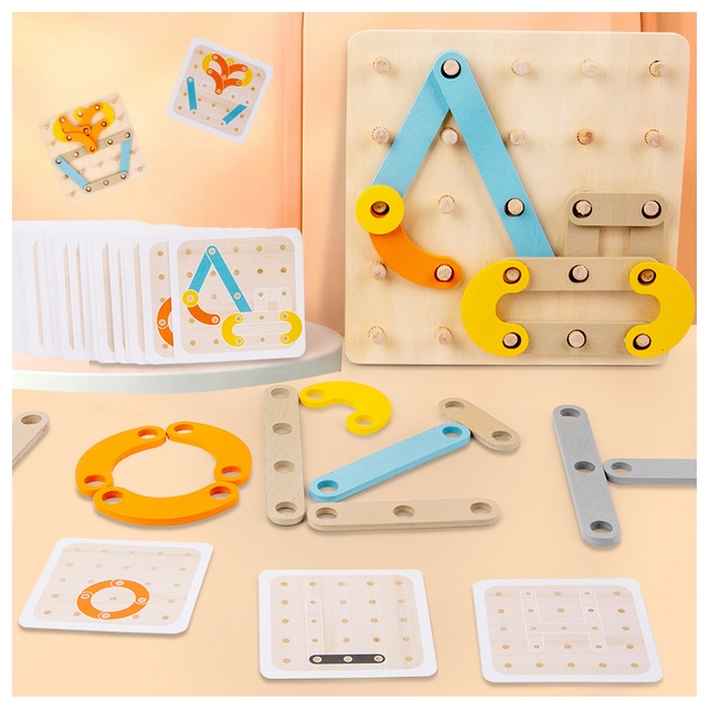 Montessori wooden Creative Board toys with pattern cards ของเล่นไม้ บล๊ ...