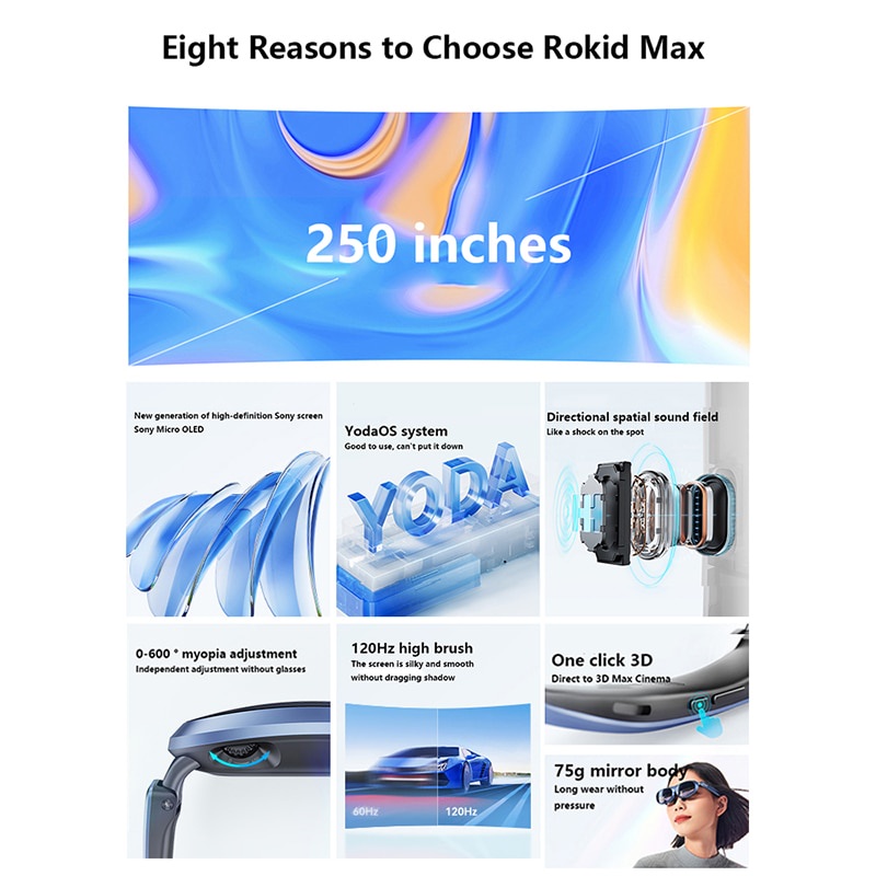 Rokid Max AR แว่นตาอัจฉริยะ 3D Micro OLED หน้าจอ 215 นิ้ว สูงสุด 50 Fov ...