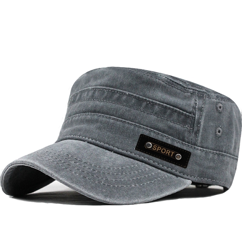 Casual Washed Cotton Flat Top Hat Adjustable Fisher Military Caps Men ...