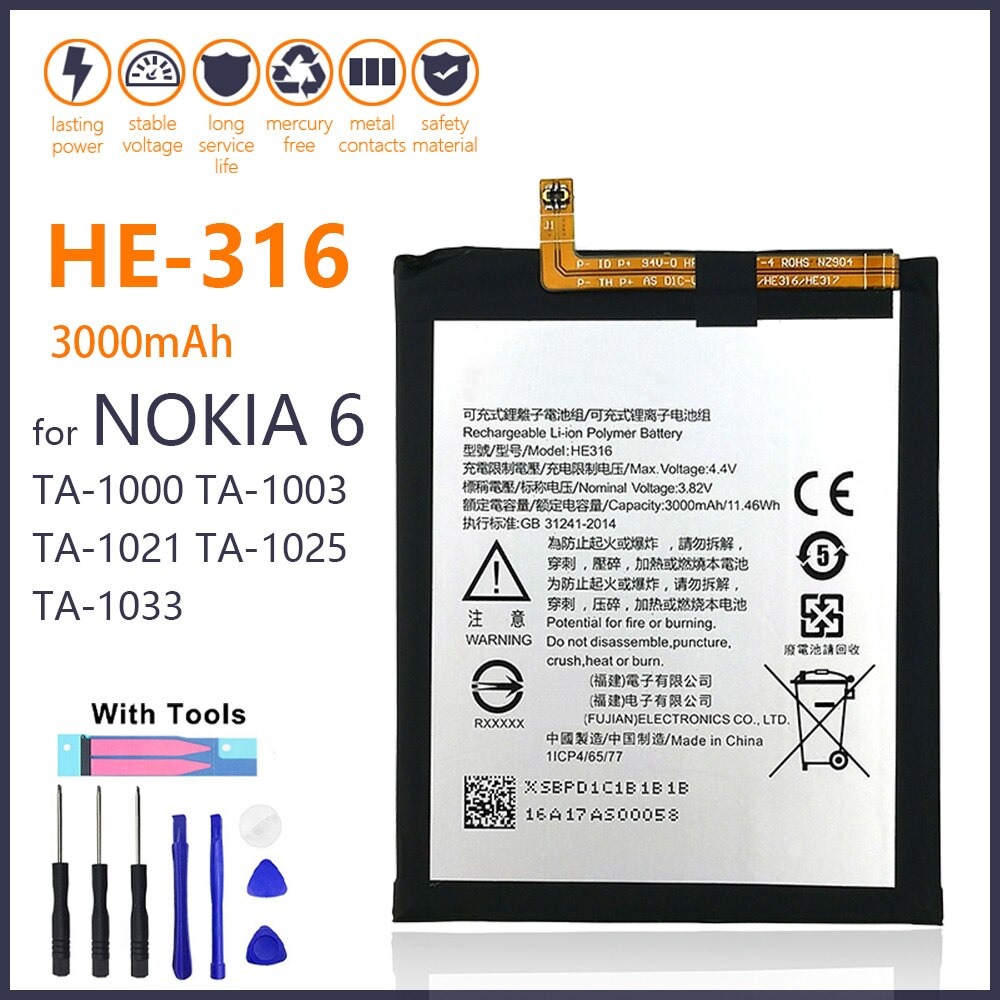 แบตเตอรี่ Nokia 6 N6 TA-1000 TA-1003 TA-1021 HE316 3000MAh - PK BATTERY ...