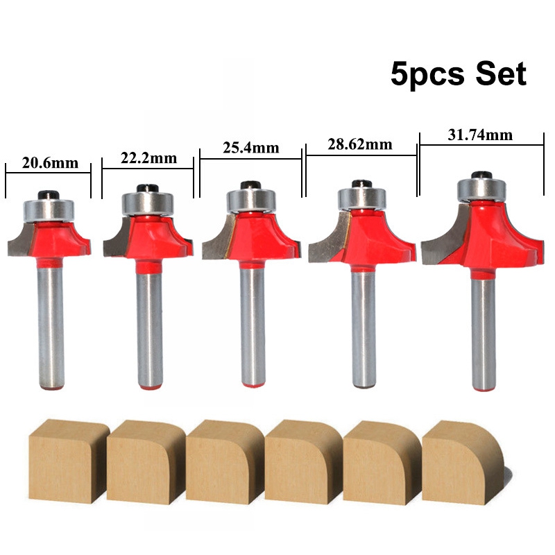 5Pcs 6mm Shank Corner Round Over Router Bit with Bearing Cleaning Flush ...
