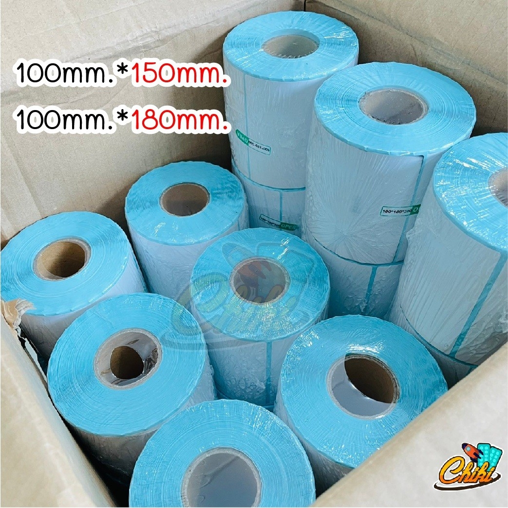 สติกเกอร์ กระดาษความร้อน printer 100x180 100x100 Label Barcode Sticker ...