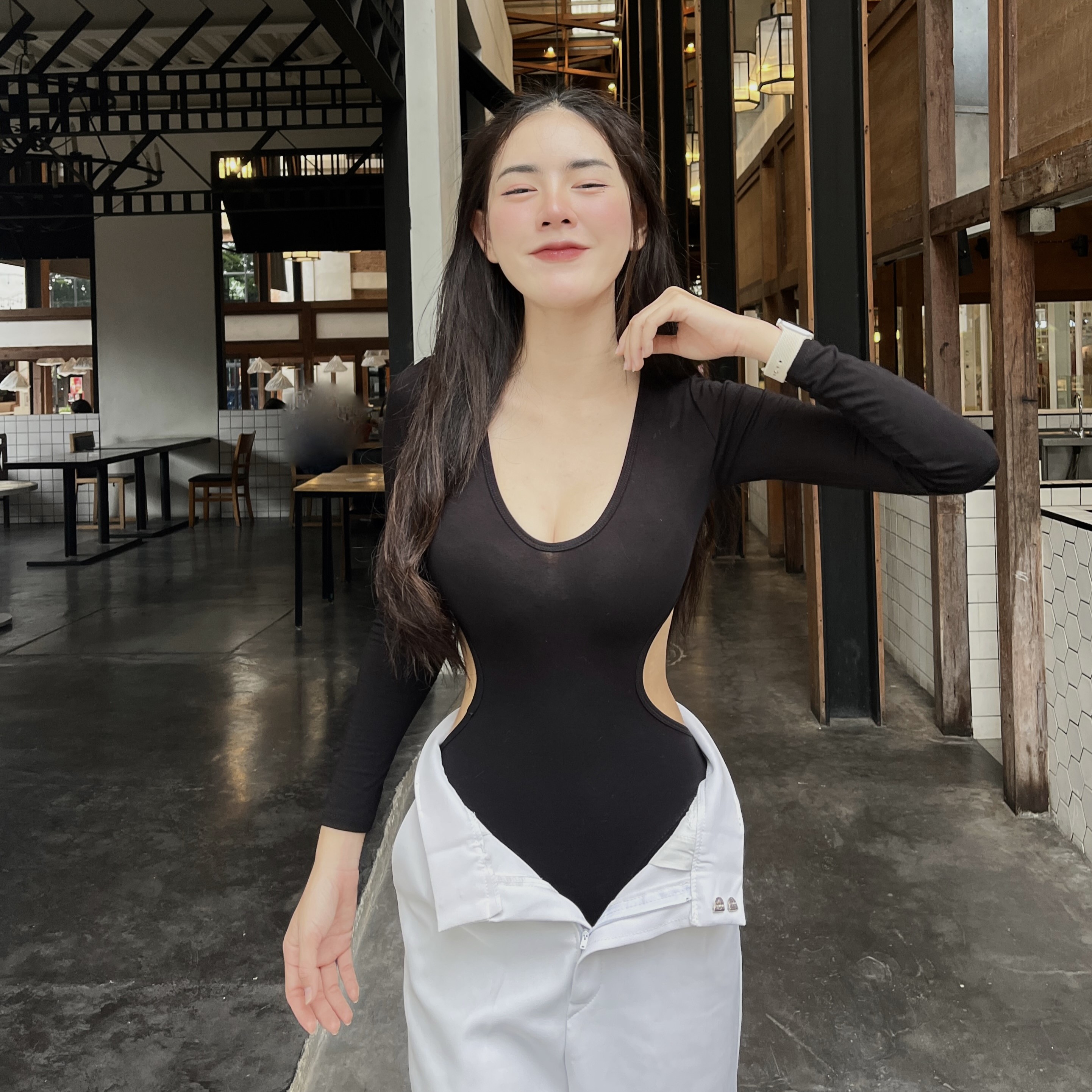 MesubShop บอดี้สูทแขนยาว เว้าเอว เว้าหลัง ช่วงเป้าเป็นกระดุมแป๊ก แกะได้ เซ็กซี่ม้ากค่าแม้ ต้องมี ...