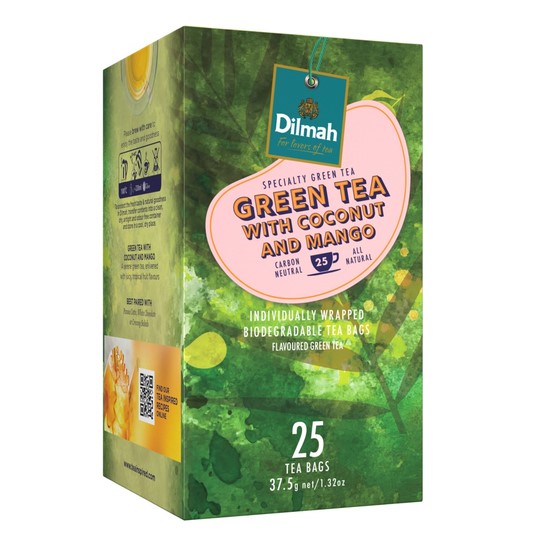 Dilmah Green Tea with Coconut and Mango ดิลมา ชาเขียว รสมะพร้าวและมะม่วง 1.32 กรัม x 25 ซอง ...