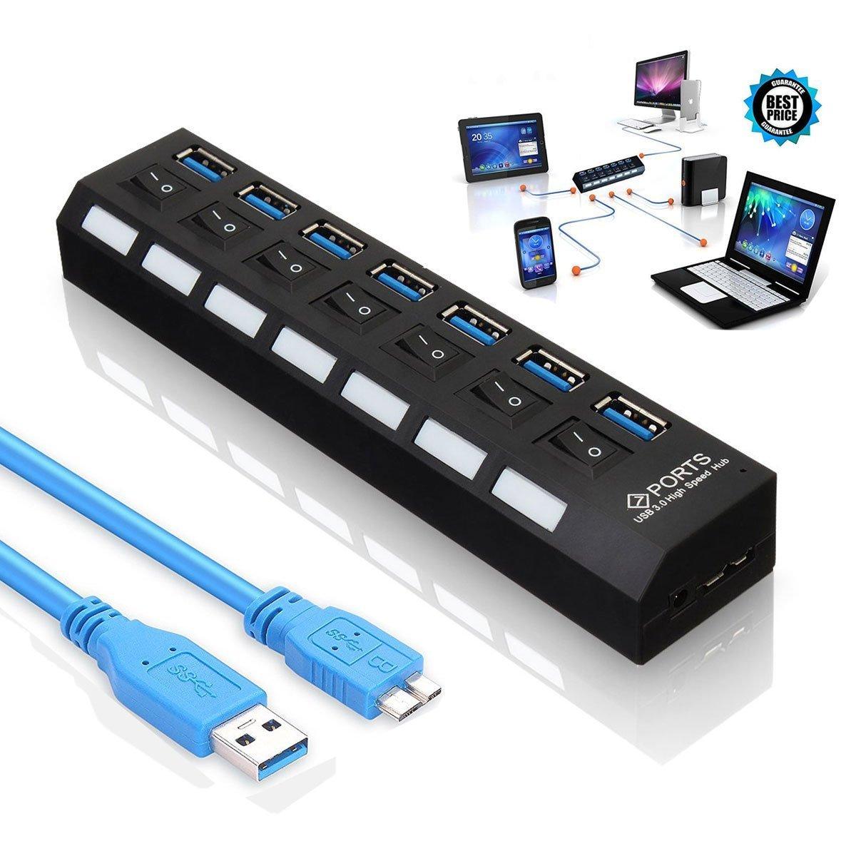 Hot USB 3.0 Hub 7 Port 5Gbps High Super Speed Adapter Cable Switch For ...
