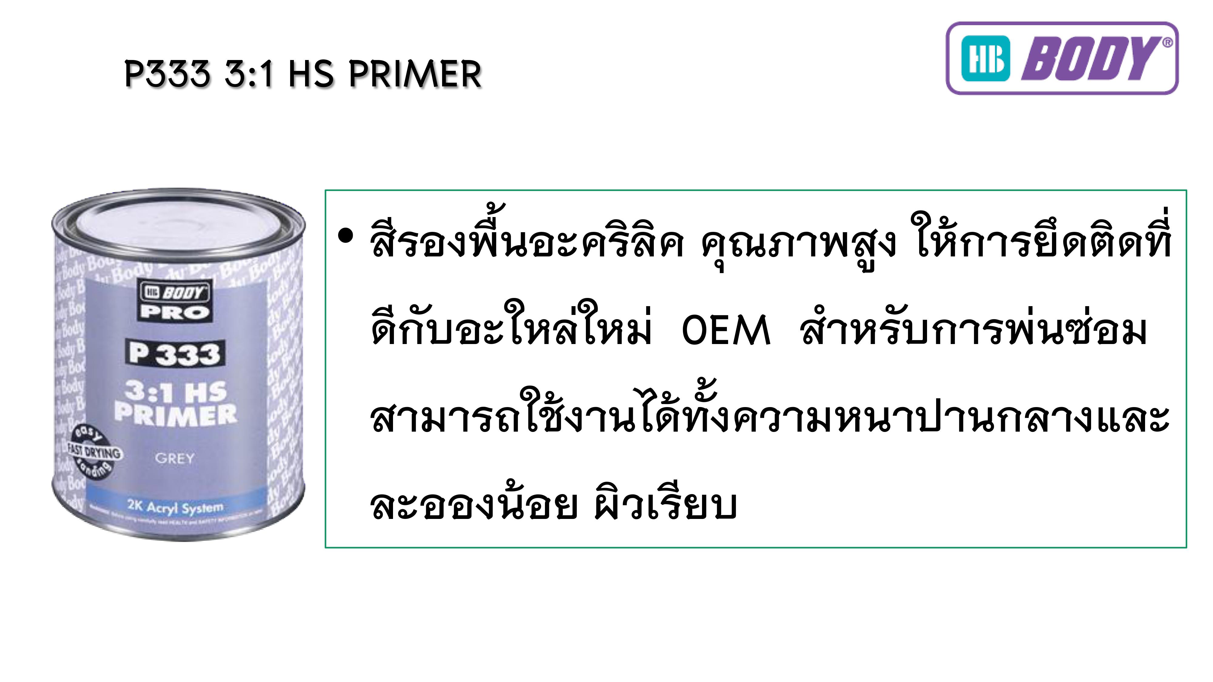 สีรองพื้นรถยนต์ P333 สีเทา (3:1) HB BODY ขนาดรวมน้ำยาเร่ง 4 ลิตร - LK ...