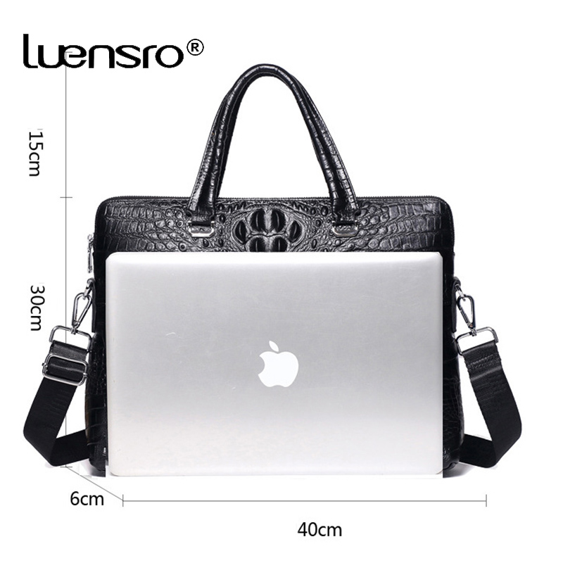 Real Cow Leather Men's Briefcase Luxury Crocodile Pattern Cowhide ...
