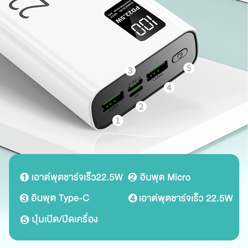 Powerbank PD fast charge 22.5W 30000mAh รุ่น K8 ชาร์จเร็ว มีช่อง TypeC ...
