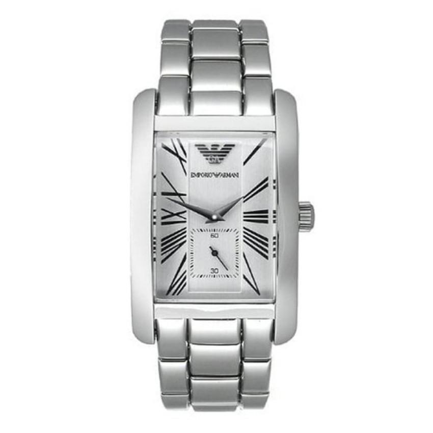 นาฬิกาข้อมือผู้ชาย ARMANI White Dial Rectangle Stainless Steel Bracelet ...