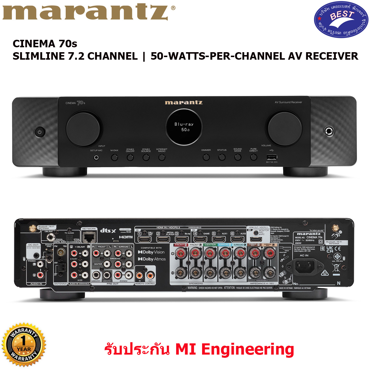Marantz CINEMA 70s SLIMLINE 7.2 CHANNEL | 50-WATTS-PER-CHANNEL AV RECEIVER | Lazada.co.th