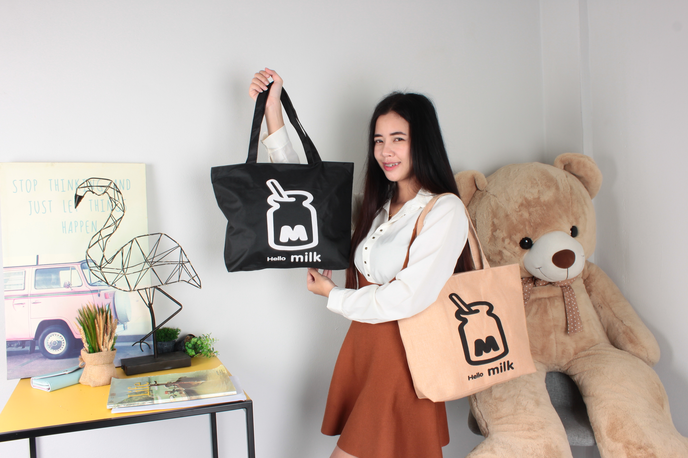 bagsiamshop(BA1075) -F1กระเป๋าสะพายไหล่fashionสกรีนลายแก้วน้ำน่ารัก - bagsiamshop - ThaiPick