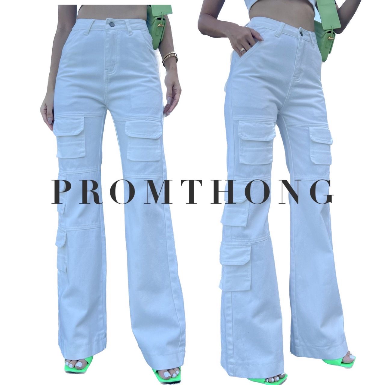 Ptj3699 new arrival white casual cargo pants - PROMTHONG.BKK - ThaiPick