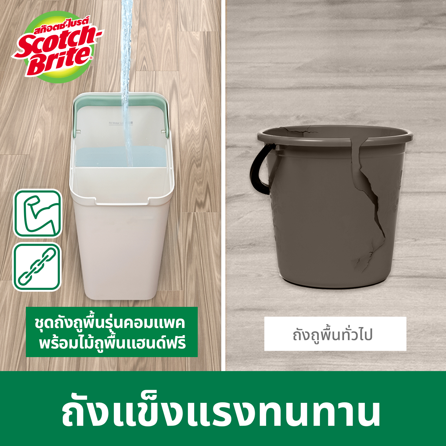 3M สก๊อตช์-ไบรต์ ชุดถังถูพื้นรุ่นคอมแพค พร้อมไม้ถูพื้นรุ่นแฮนด์ฟรี ...