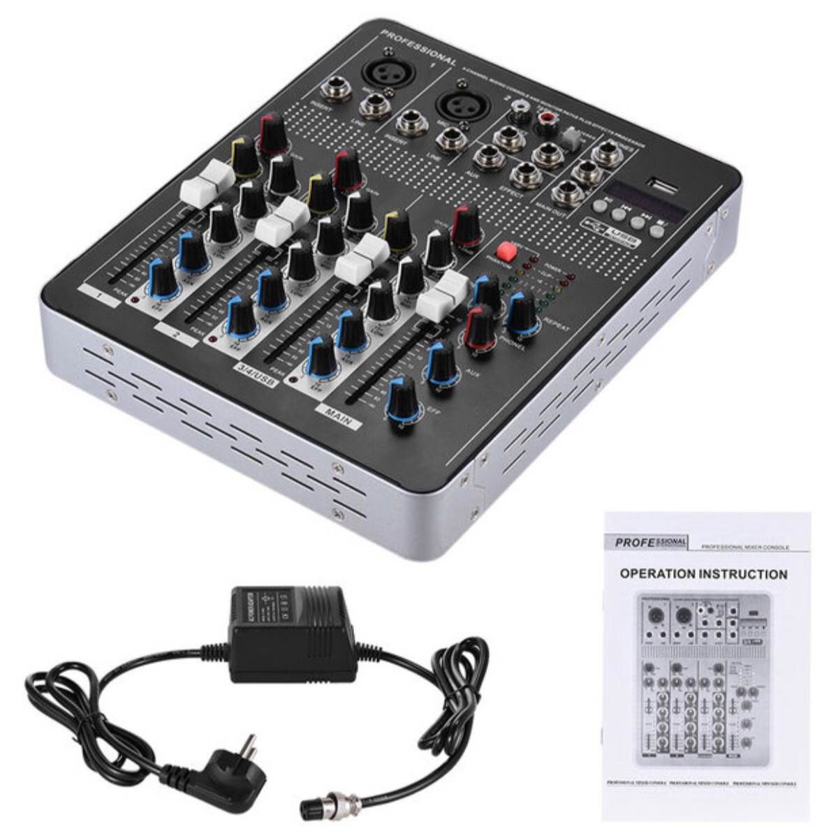 มิกเซอร์ Professional 4-Channel Mic Line Audio Mixer Mixing Console ...
