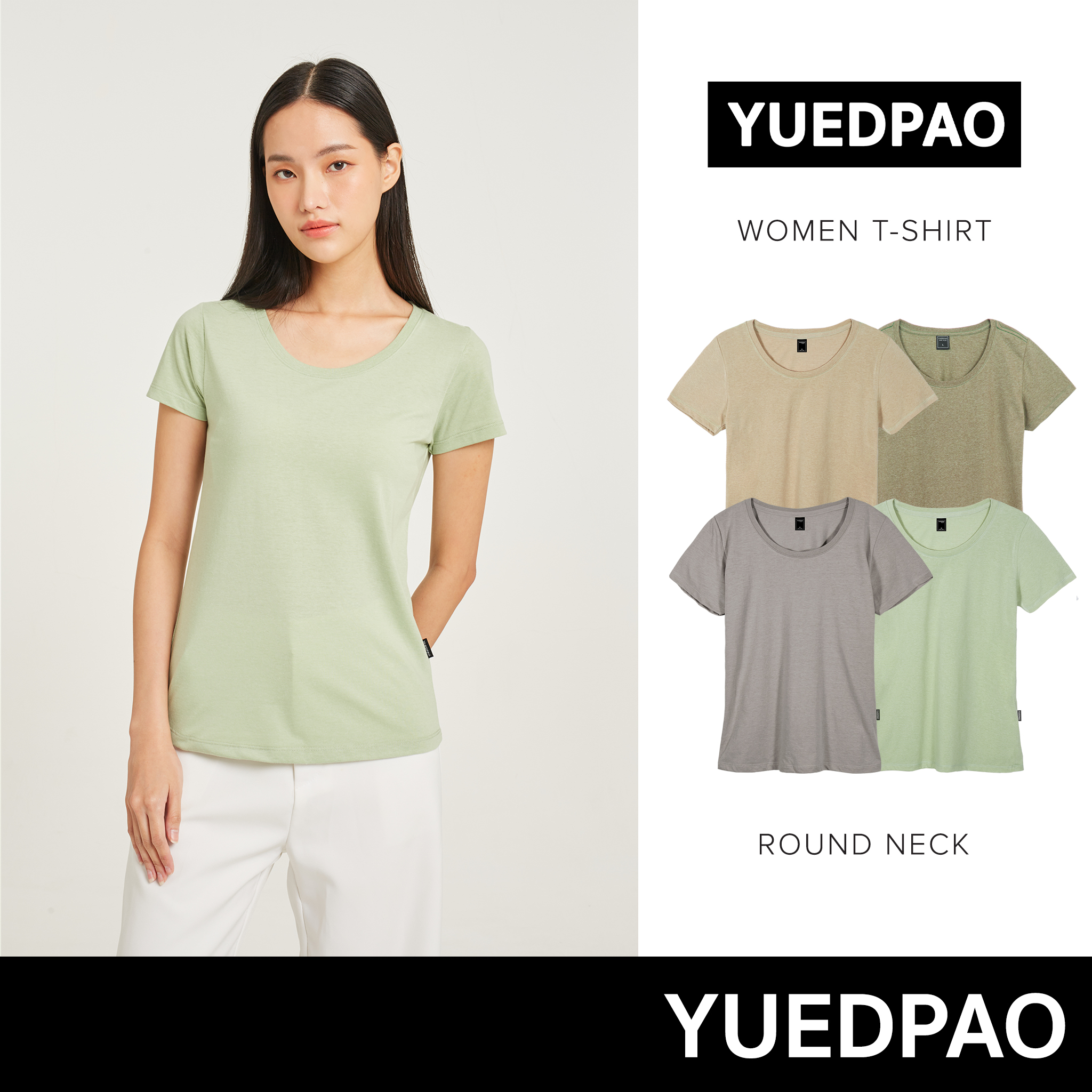 Yuedpao เสื้อยืดผู้หญิงคอกลม ทรงเข้ารูป ไม่ย้วย ไม่หด ไม่ต้องรีด ใส่สบาย basicstyle เสื้อยืดคอ ...
