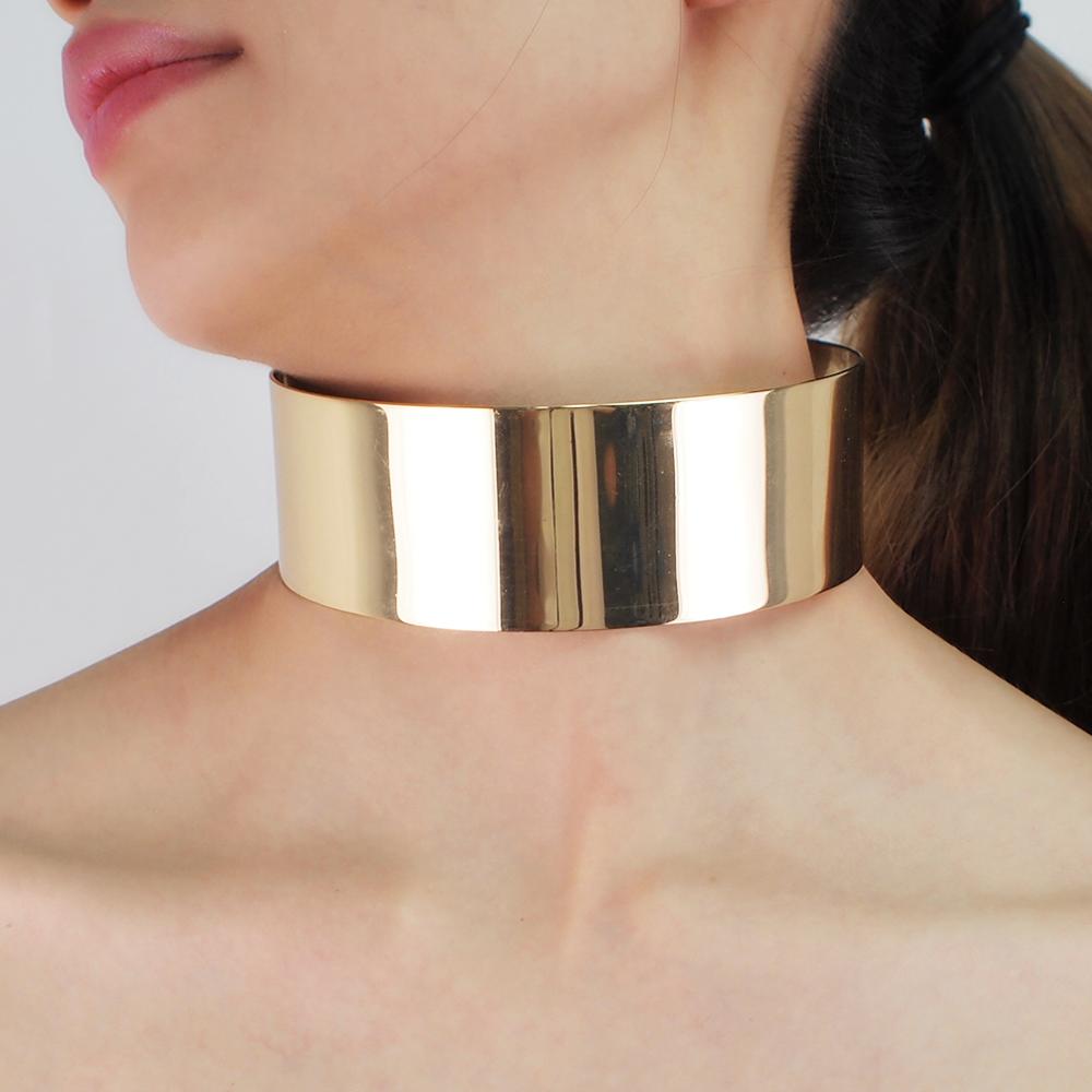 MANILAI Metal Torque Choker Necklace Punk Wide Alloy Collars Statement ...