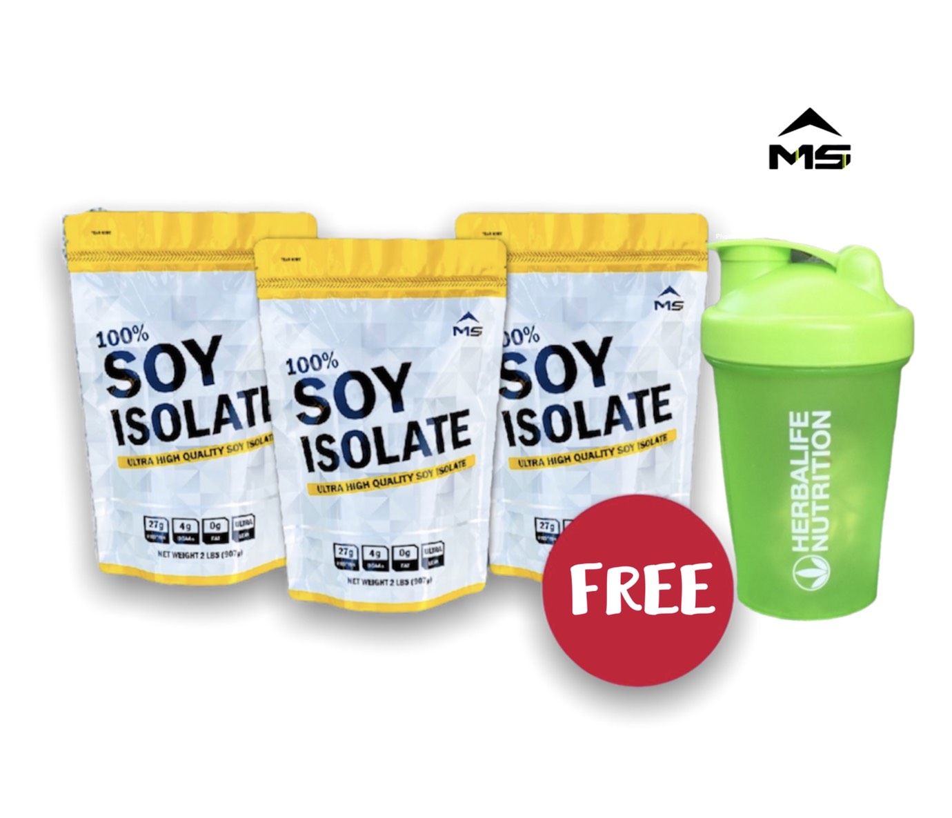 MS SOY PROTEIN ISOLATEแพ็ก 3 ถุง + แก้วเช็ค(คละสี) เวย์ซอยโปรตีน โปรตีน ...