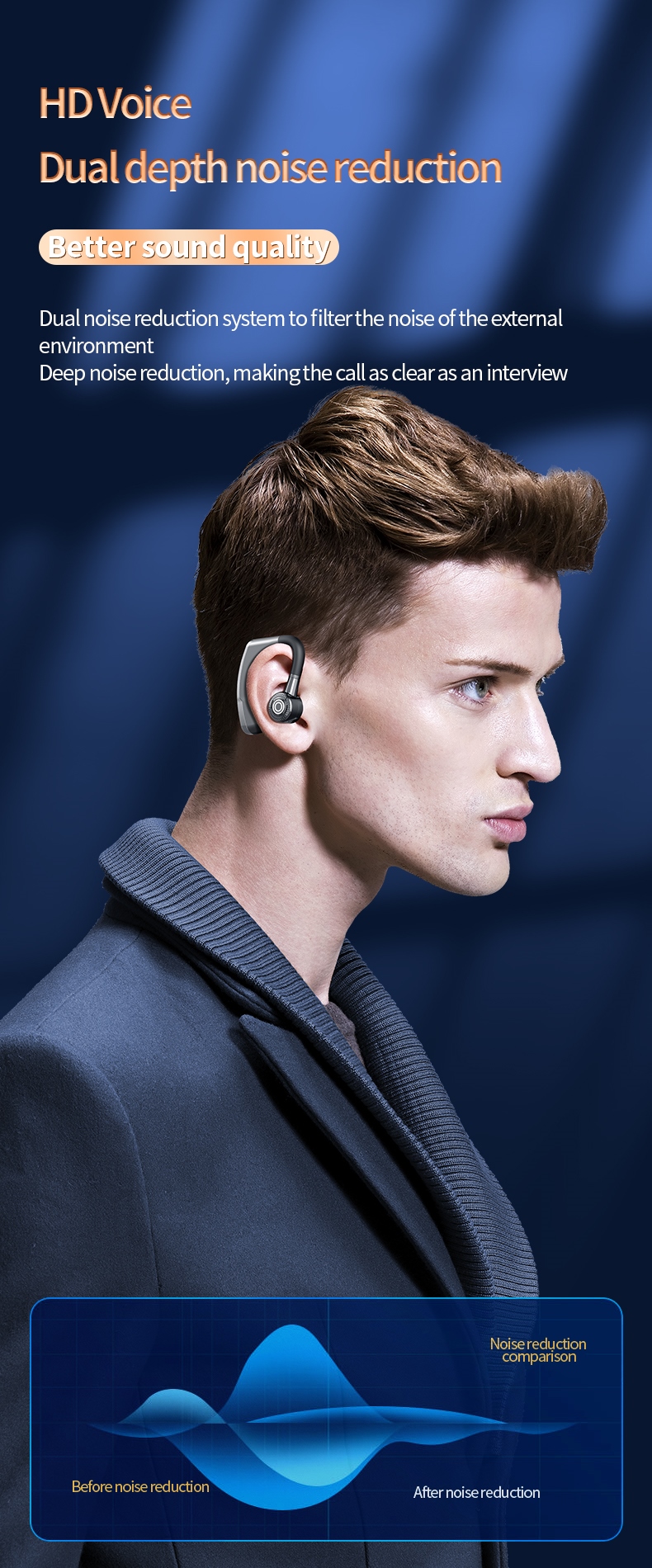 Wireless Bluetooth V8 Digital DISPLAY V9 headset General Business Noise Reduction 5.0 Bluetooth ...