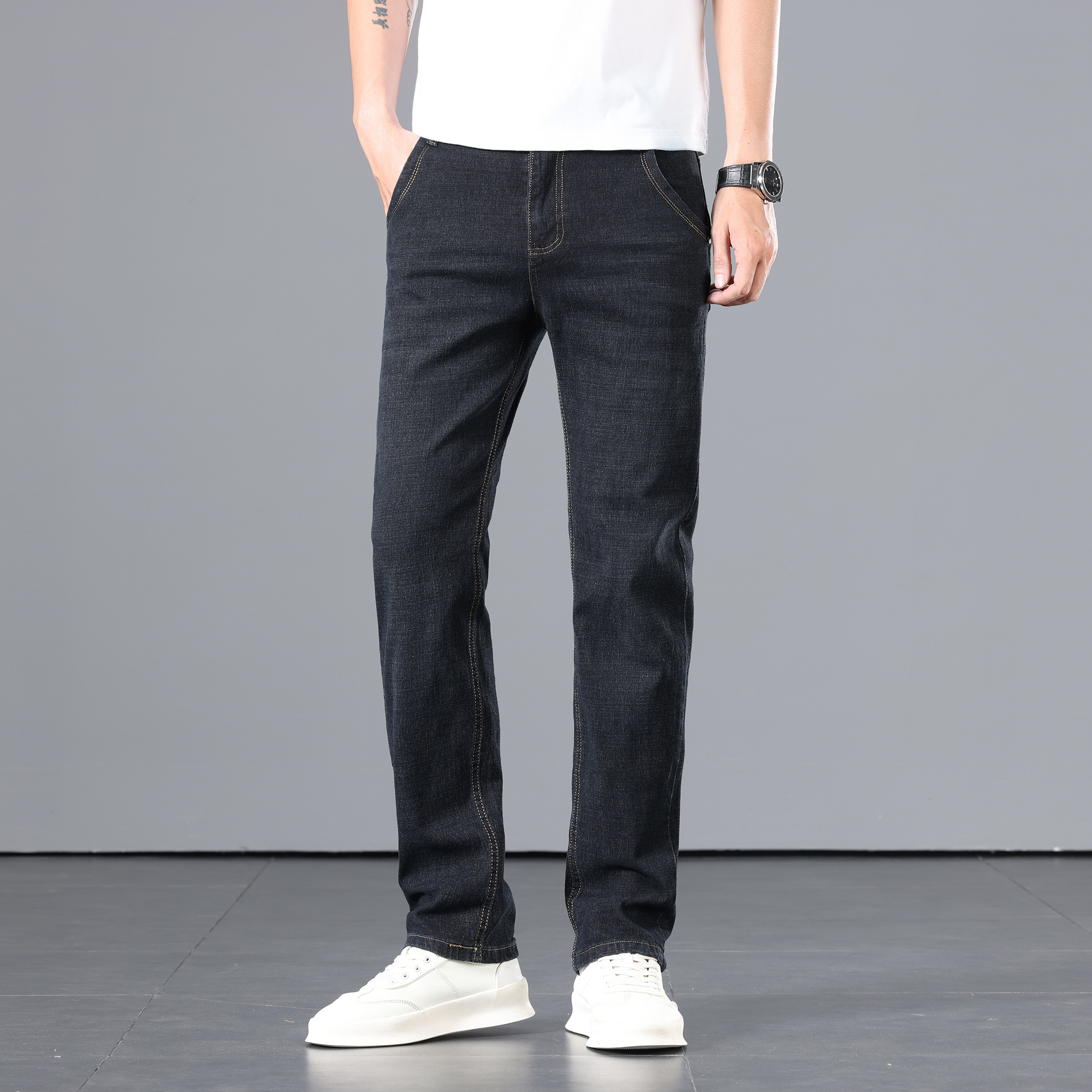 กางเกงยีนส์ผู้ชาย เอวสูง ทรงขากระบอกเล็ก ใส่สบาย รุ่นใหม่8010 - k ...