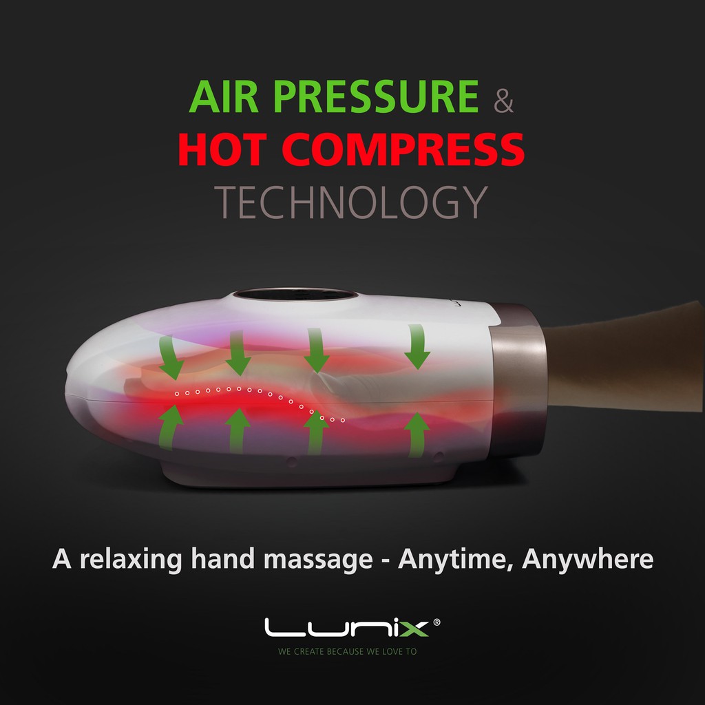 เครื่องนวดมือ ไฟฟ้า ไร้สาย Lunix® LX3 Cordless Electric Hand Massager with Compression, 6 Levels ...