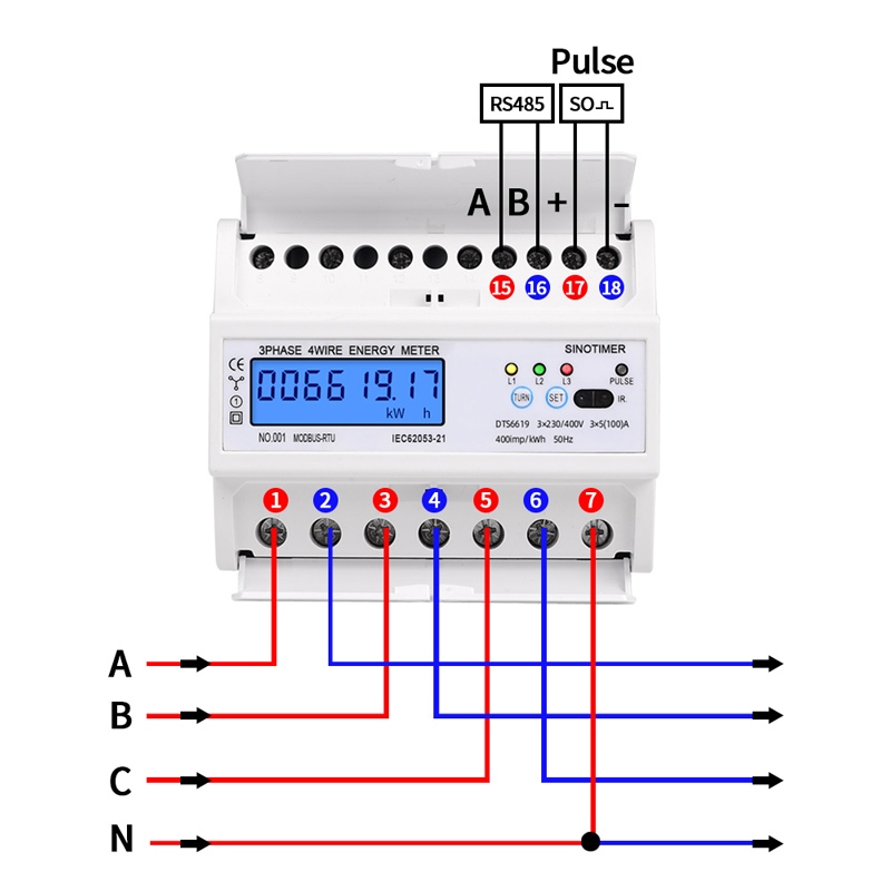 Din Rail Electric Three Phase Energy Meter Rs485 Kwh Consumption Power ...