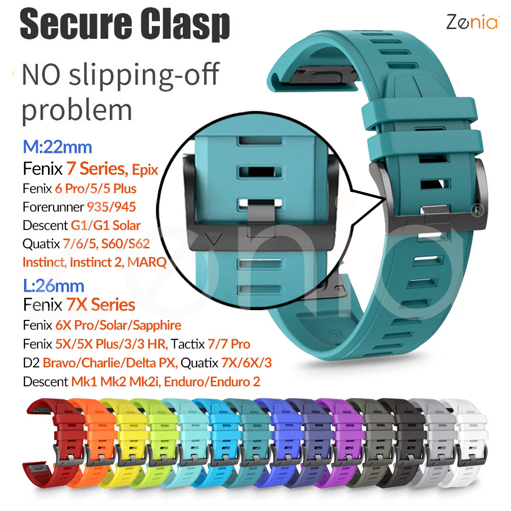 Zenia 22มม.26มม.ผิวนาฬิกาซิลิโคนแบบสปอร์ตสายสำหรับ Garmin Fenix 7X 7 6 ...