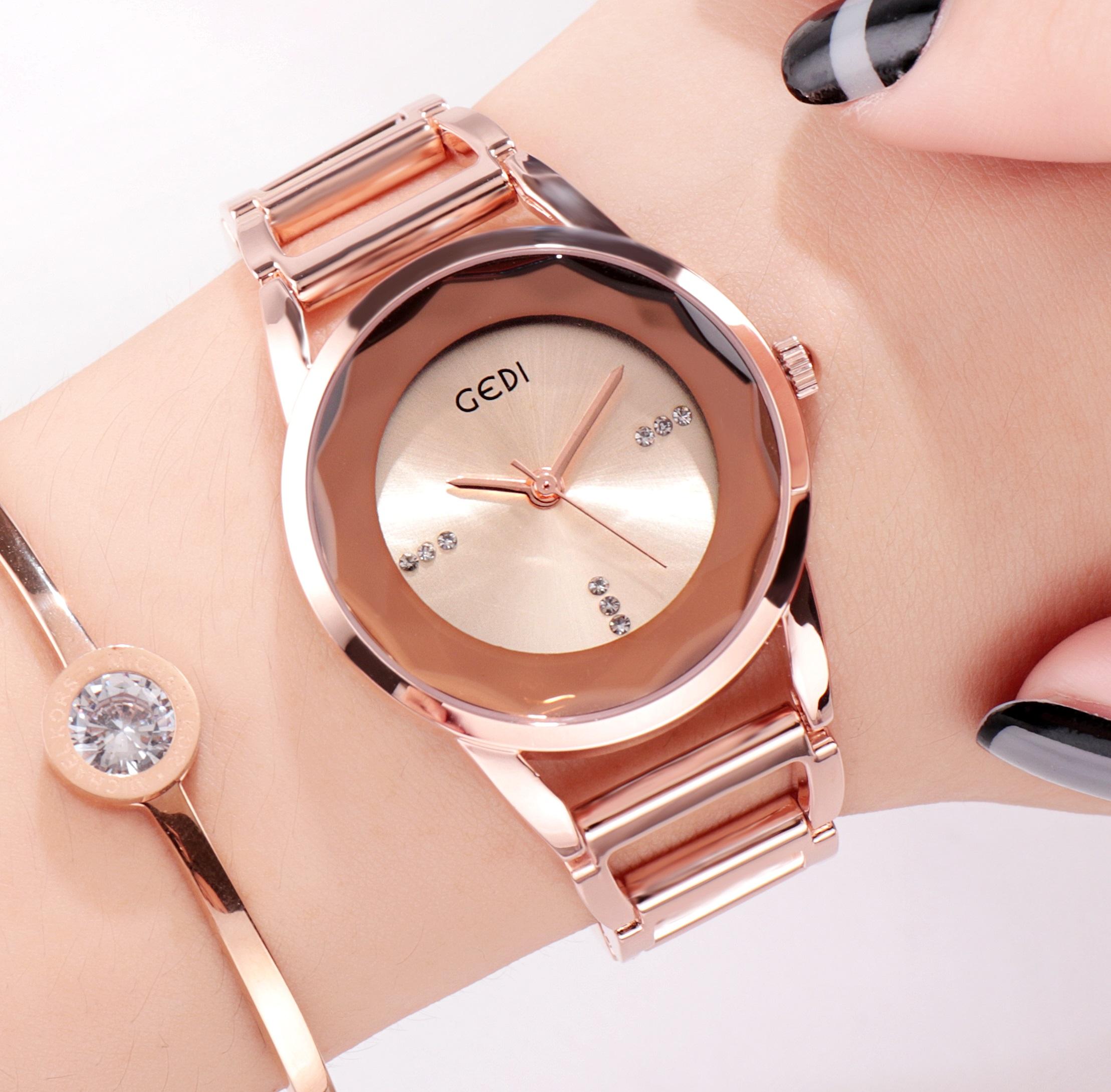 GEDI Watch จีดี้วอช นาฬิกาข้อมือผู้หญิง หน้าปัดสไตล์ MK สีพิงค์โกลด์ ...