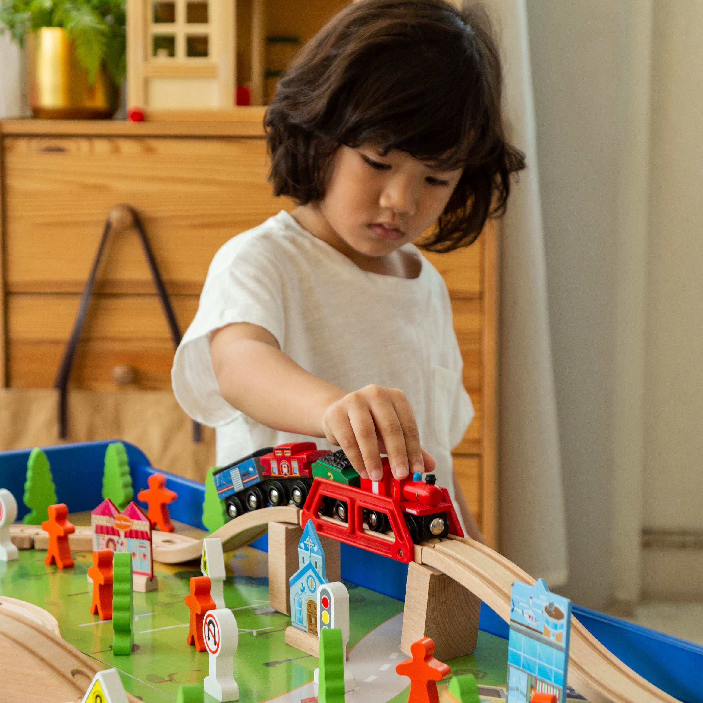 ชุดโต๊ะรถไฟ 90 ชิ้น Wooden kid Train Table 90 Pcs - Wooden Kid - ThaiPick