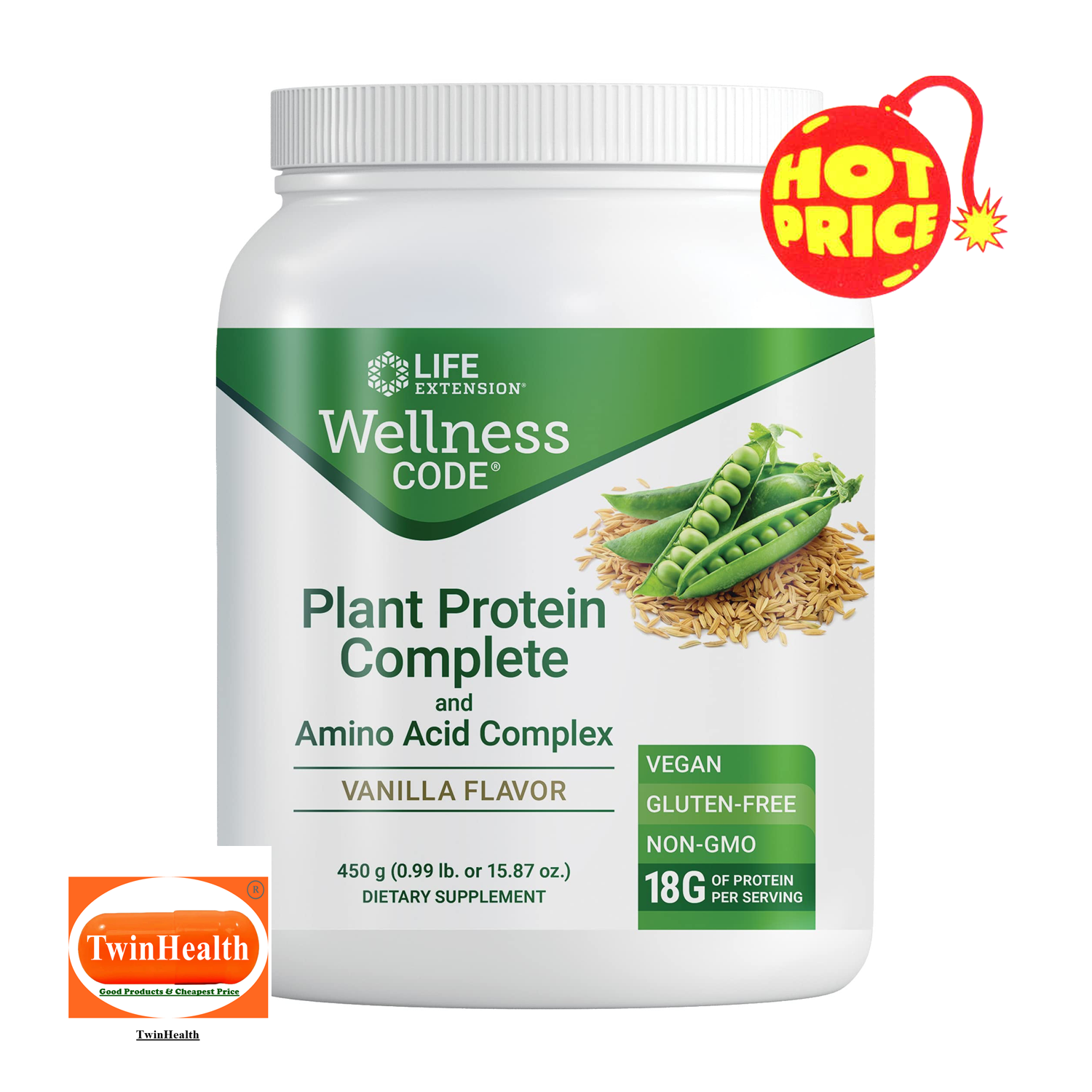 Life Extension Wellness Code® Plant Protein Complete & Amino Acid Complex (Vanilla) / 450 grams ...