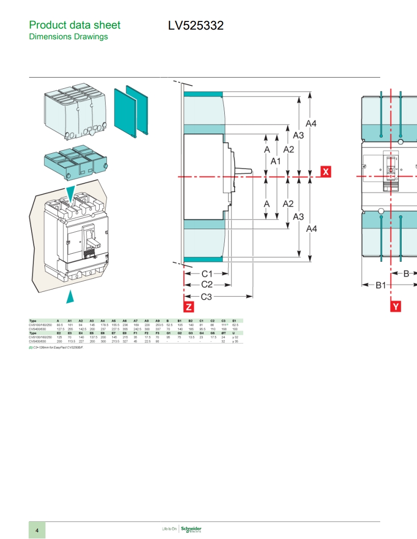 Schneider Circuit breaker EasyPact CVS250F, 36 kA at 415 VAC, 200 A ...
