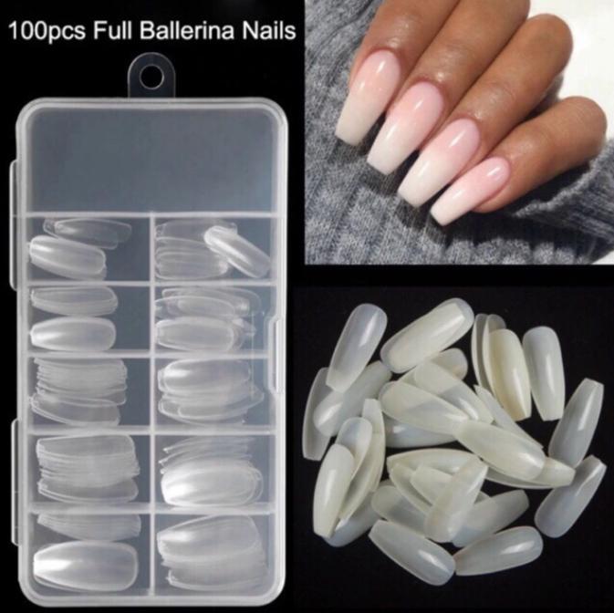 เล็บพีวีซี PVC Nail 100ชิ้น ทรงคอฟฟี่ สีขุ่น/ใส เล็บปลอม ต่อเล็บยาว ...