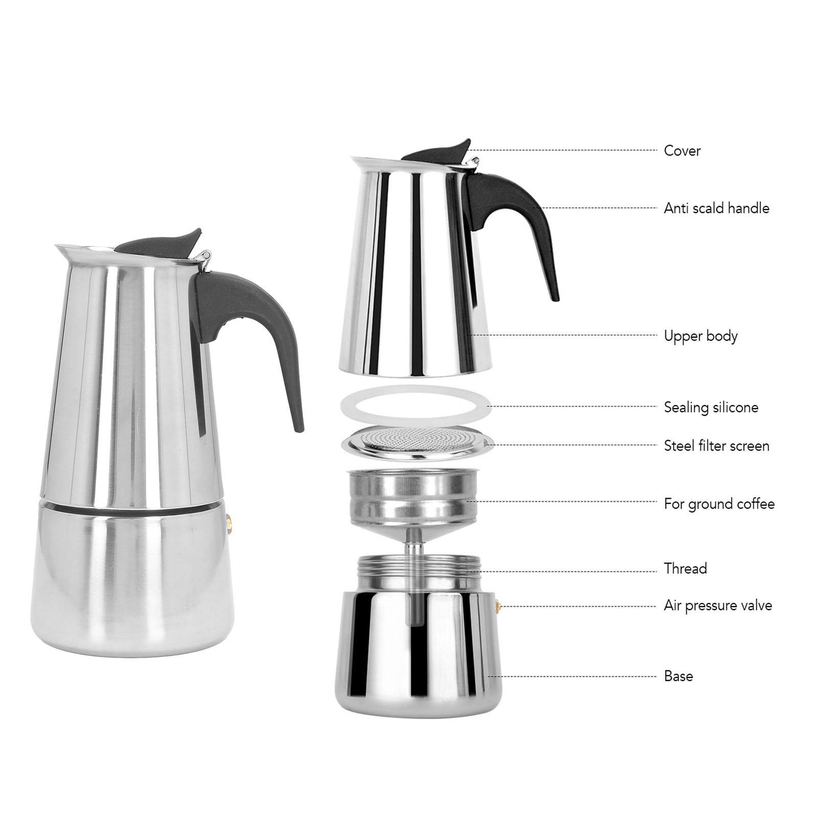 【COD】Classic Coffee Pot Stainless Steel Manual Classic Cafe Moka Cafe ...