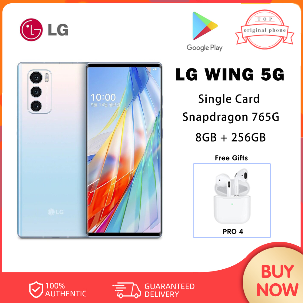 LG WING 5G LM-F100TM โทรศัพท์มือถือปลดล็อคพลิกหน้าจอคู่โทรศัพท์ 6.8 นิ้ว 8GB + 256GB Snapdragon ...