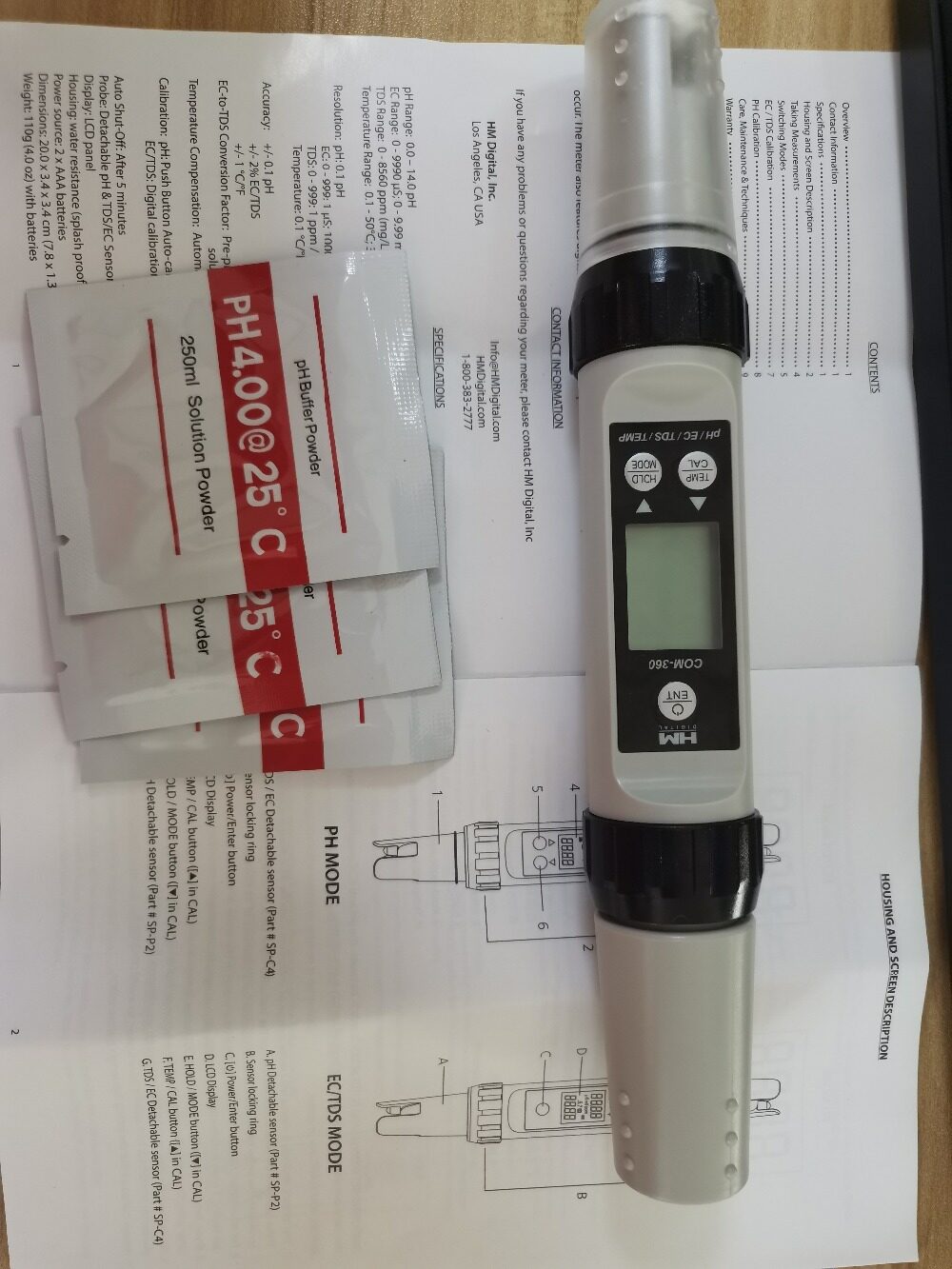 HM COM-360 Digital 4 in1 PHTDSTempEC Meter PH Tester Conductivity ...