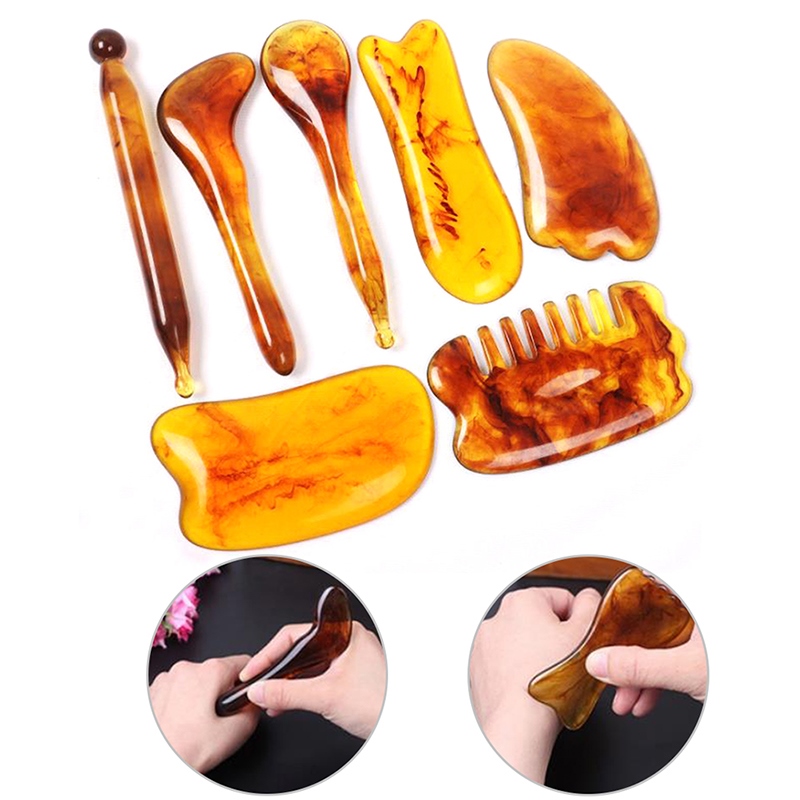 Gua Sha Scraping Massage Tools Kit Resin Amber Guasha Scraper Board ...