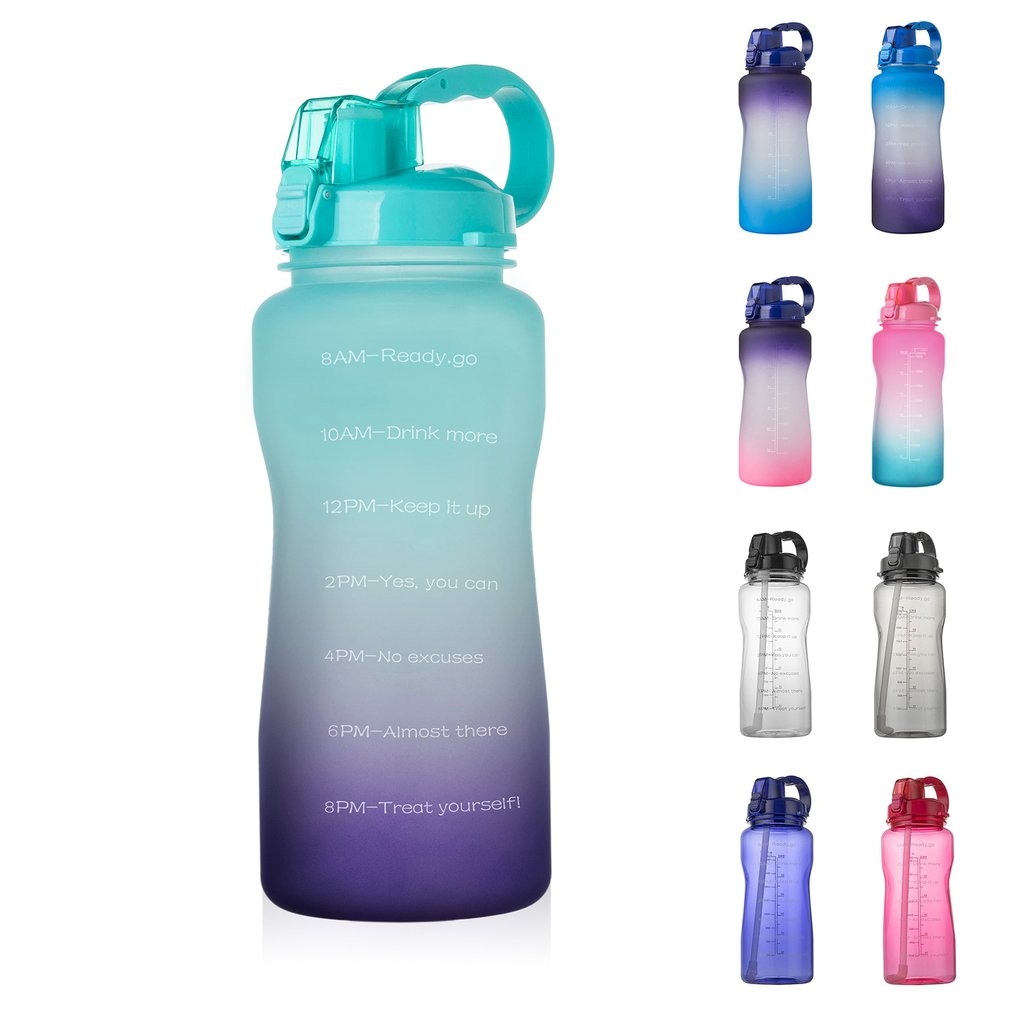 Gallon Sport Water Bottle 3.8/2L Large Capacity Tritan BPA Free Outdoor Motivational With Time ...