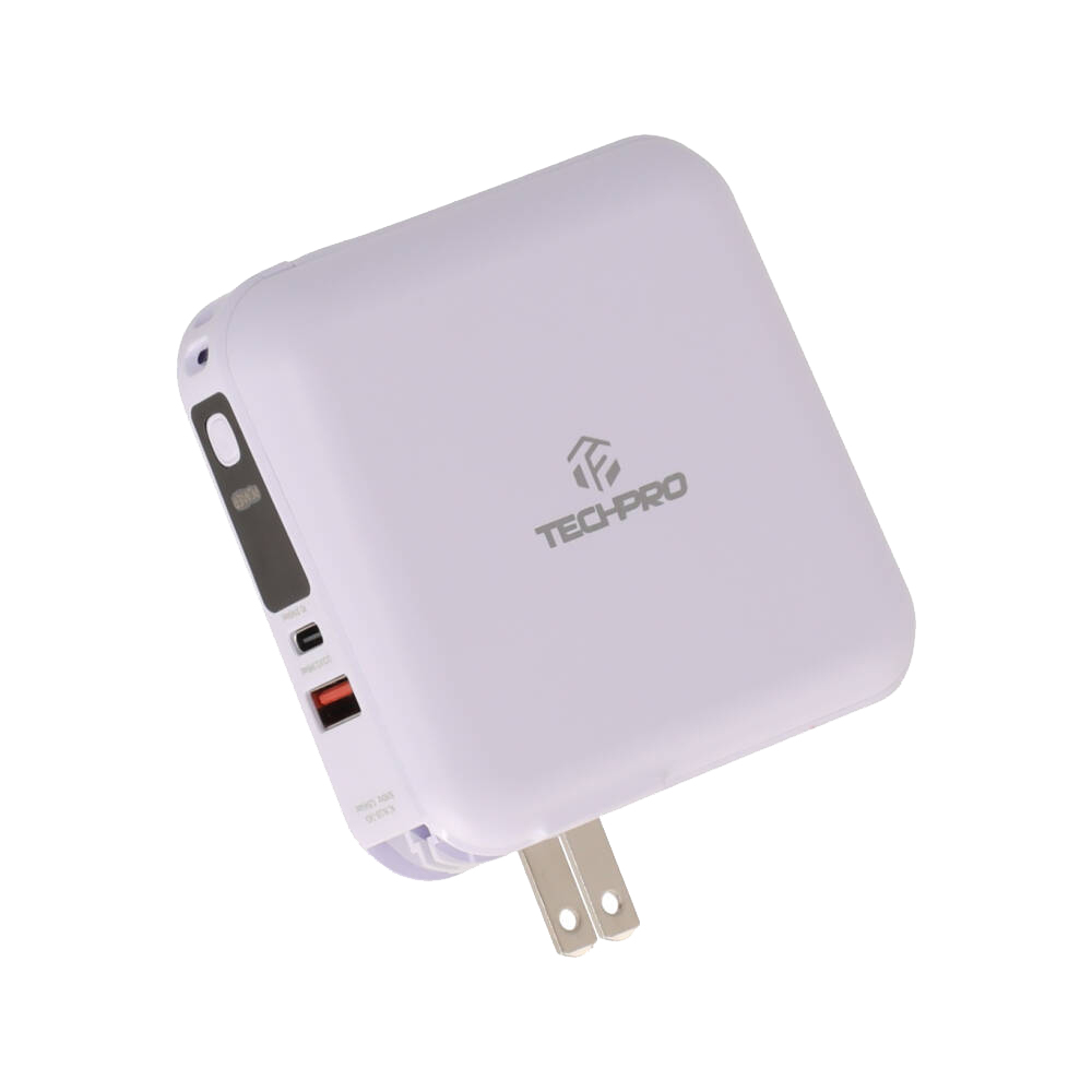 TECHPRO Power Bank 15000 mAh 1xUSB-A 1xType-C LED Display 2 in 1 Cable Purple by Studio 7 ...