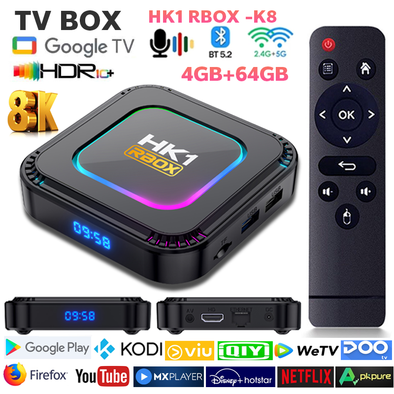 2024 Android TV Box HK1 RBOX K8 Smart TV box แรม4GB/64GB Rockchip ใหม่ RK3528 Android13 WIFI 6 ...