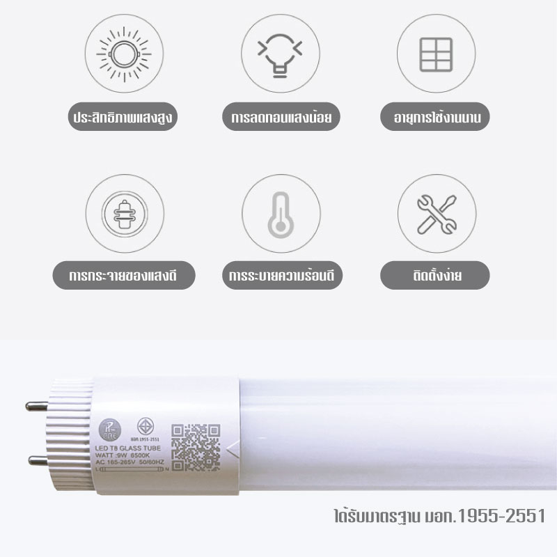 PAE-5009 หลอดไฟนีออนพร้อมราง LED T8 9W ชุดหลอดไฟสำเร็จรูป หลอดไฟLED หลอดประหยัดไฟ แสงสีขาว ...