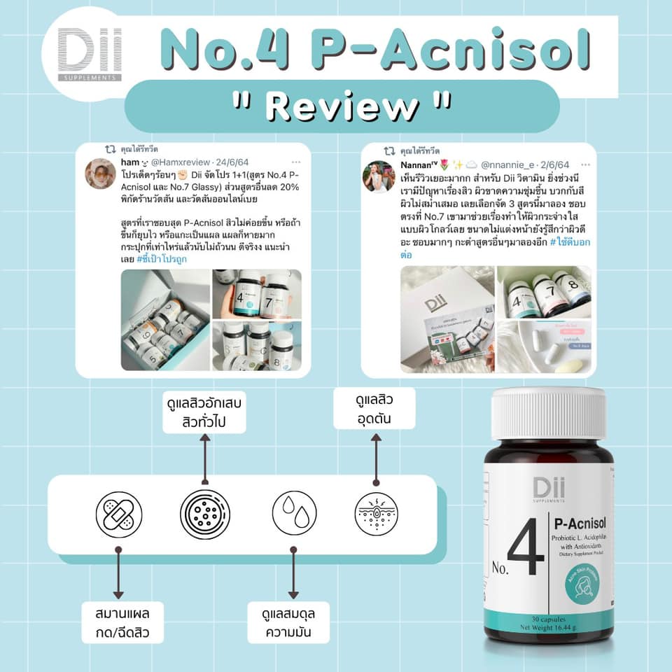 Dii No.4 P Acnisol 30 Capsules ดีไอไอ พี แอคนิโซล ผลิตภัณฑ์เสริมอาหาร ...