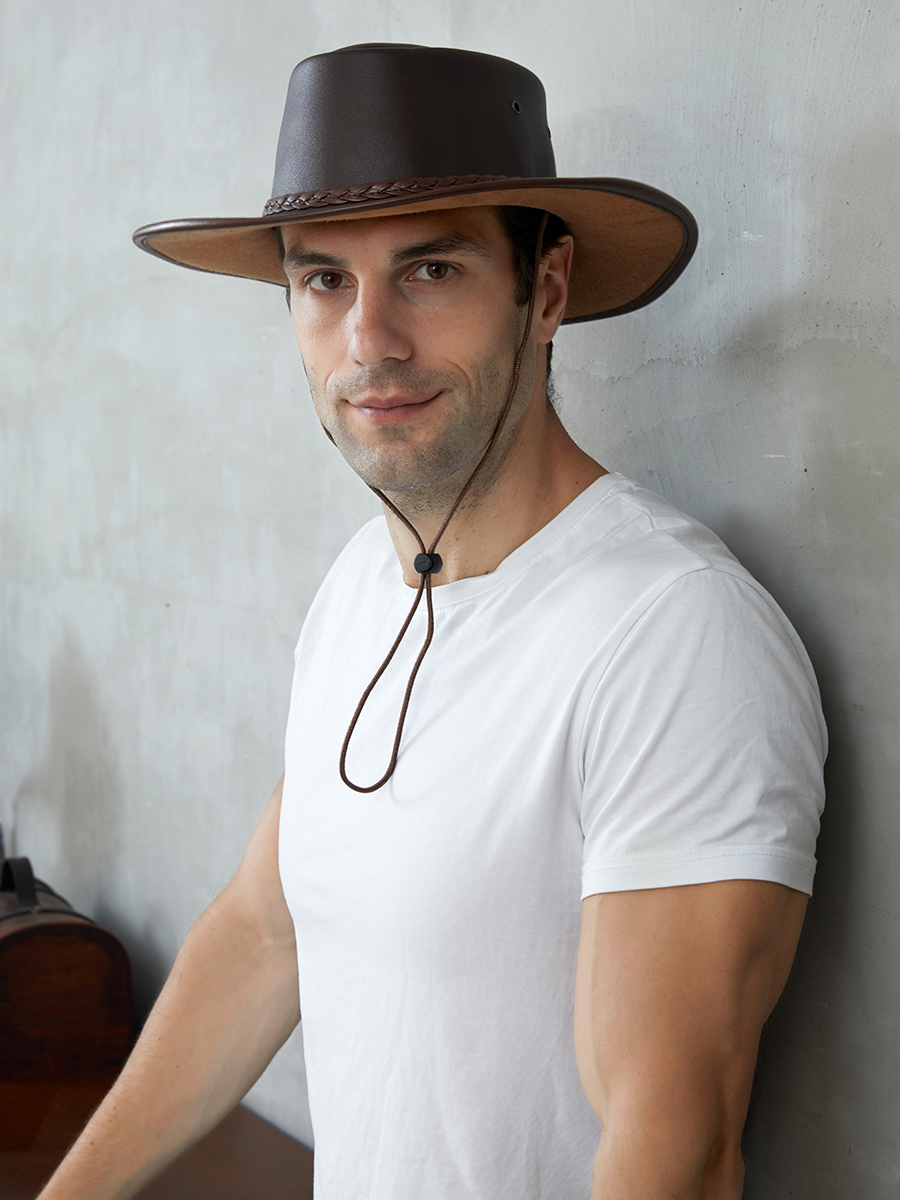 Retro Summer Large 59CM Size Single Layer Genuine Leather Casual Men ...