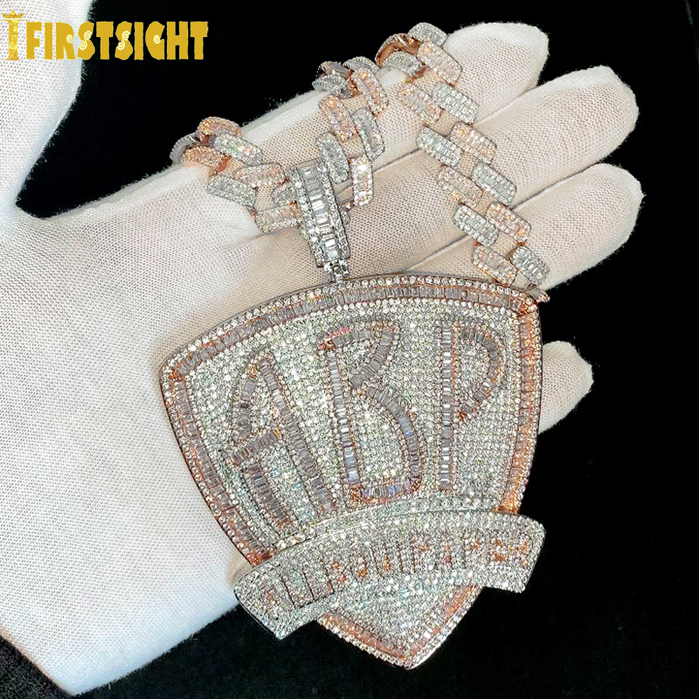 Iced Out Bling CZ Letter Pendant Necklace Various Design 5A Zircon Two ...