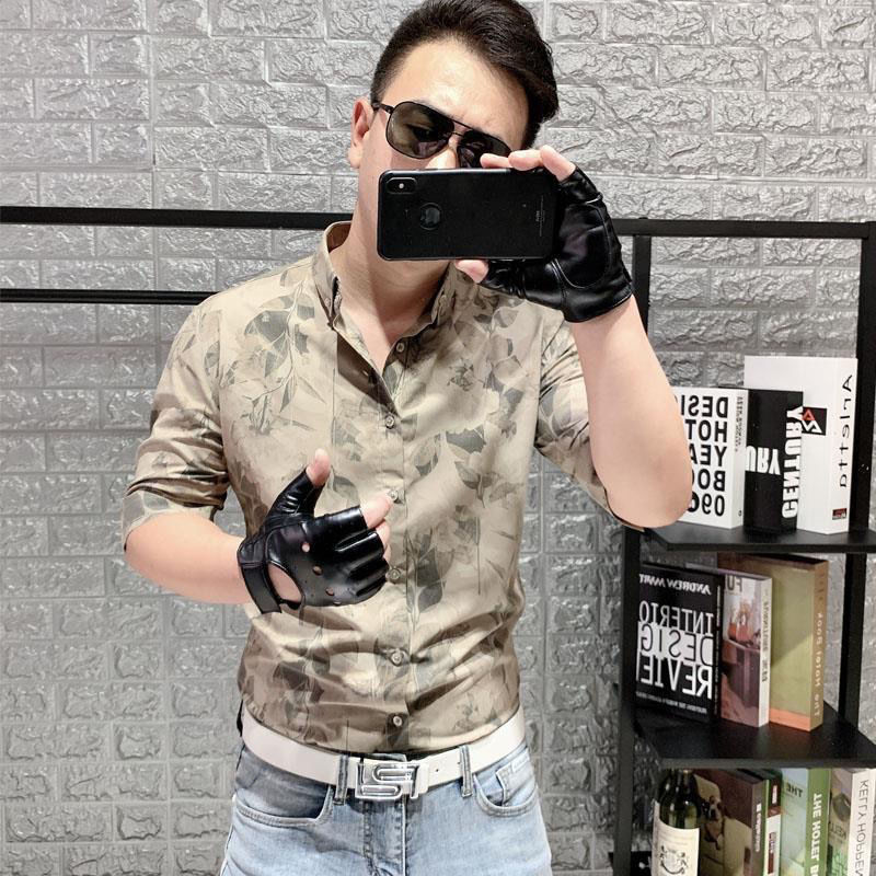 Short-Sleeved Shirt Men's Slim-Fit Lapel Half-Sleeve Colorful Shirt ...