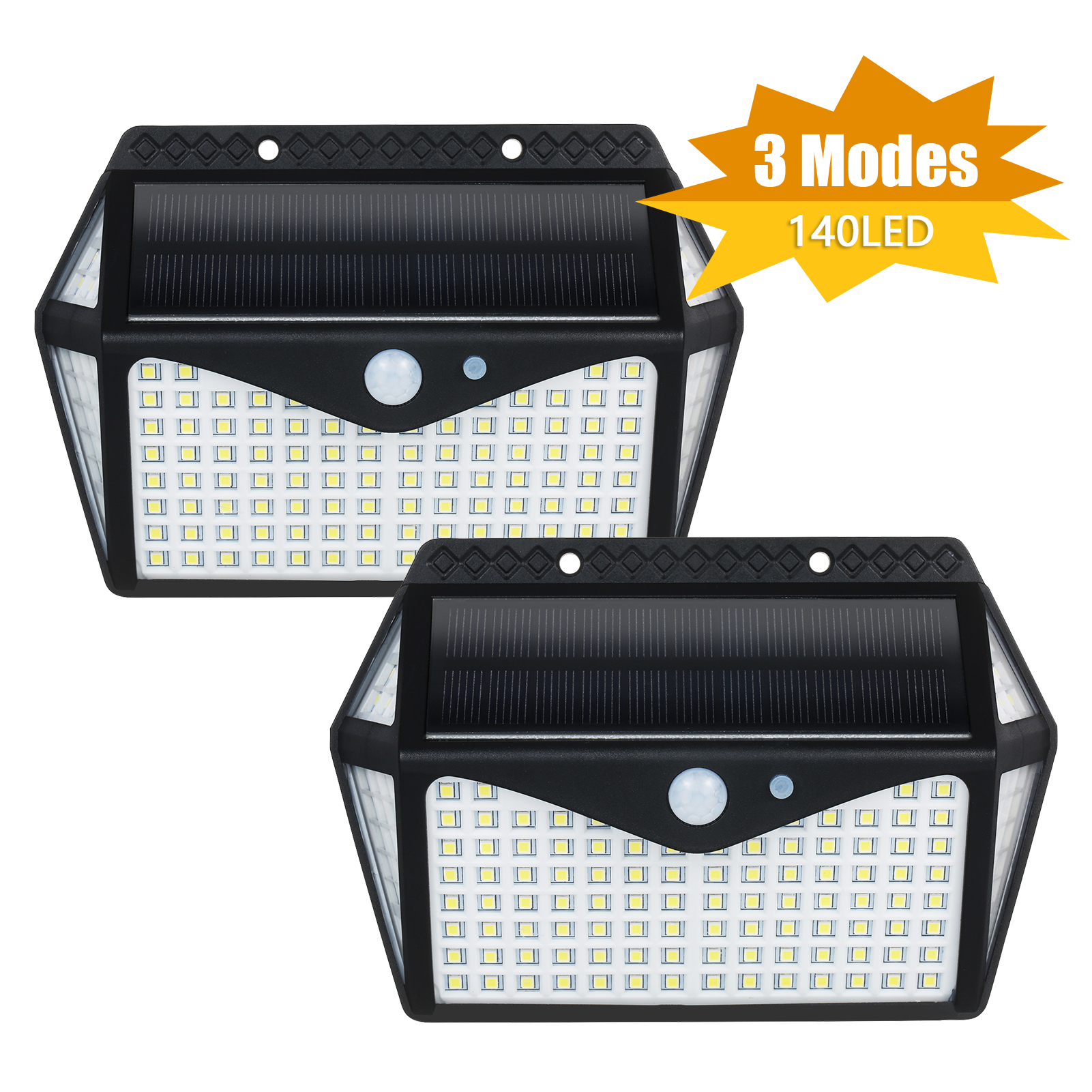 2 Pcs Solar Lights Outdoor Wireless 140 LED Solar Motion Sensor Lights ...
